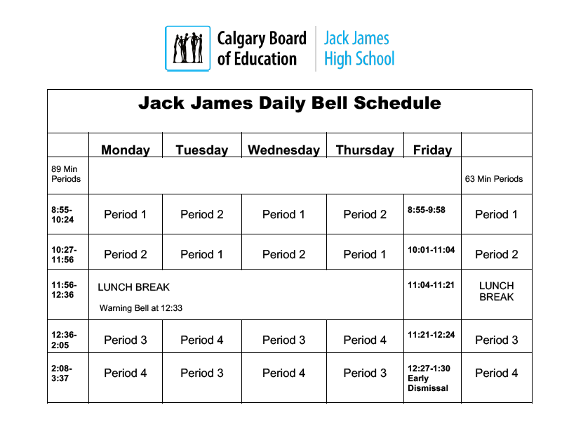 Office Hours & Bell Times - Jack James High School
